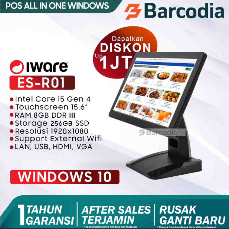 Jual Mesin kasir PC POS All in One Core i5 Gen4 Touchscreen Iware ES-R01 8GB 256GB | Shopee ...