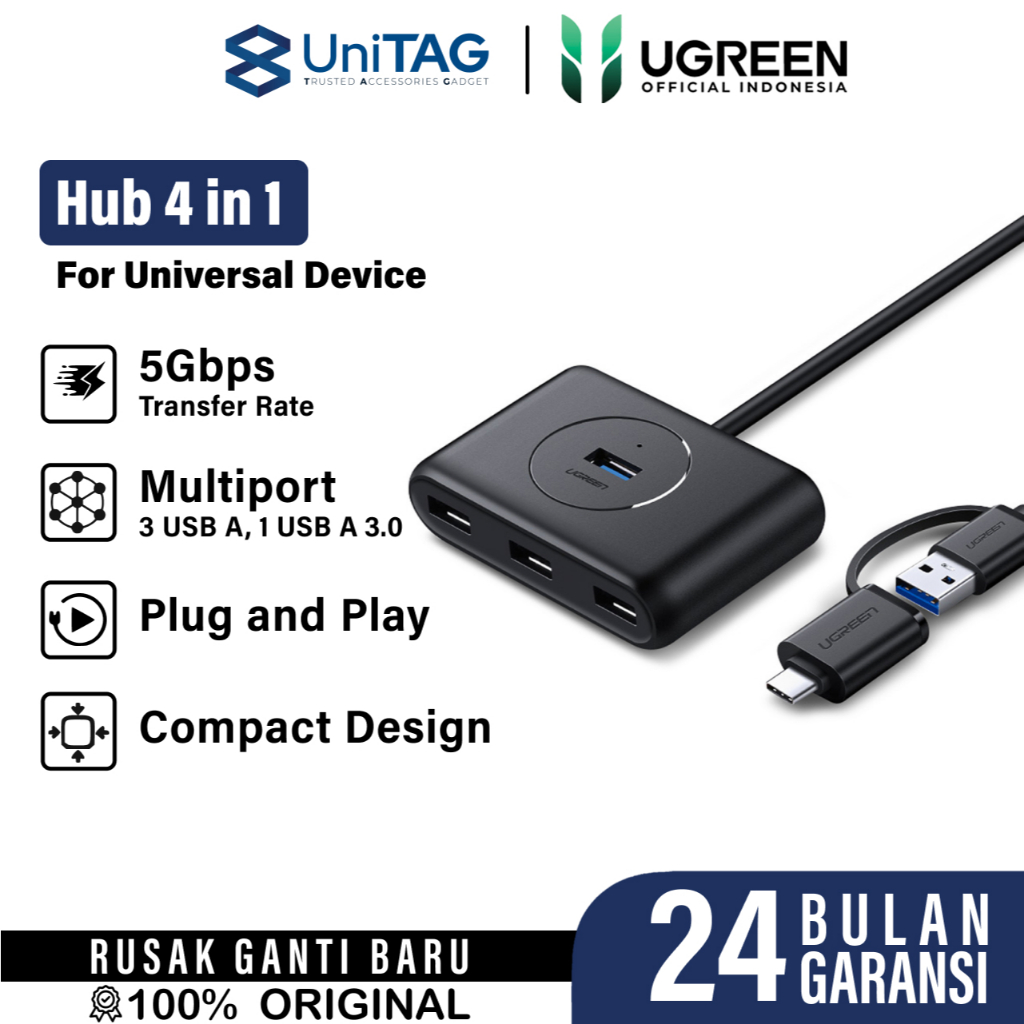 Jual UGREEN Adaptor HUB 4 in 1 USB 3.0 / Type C Multi Port USB for ...