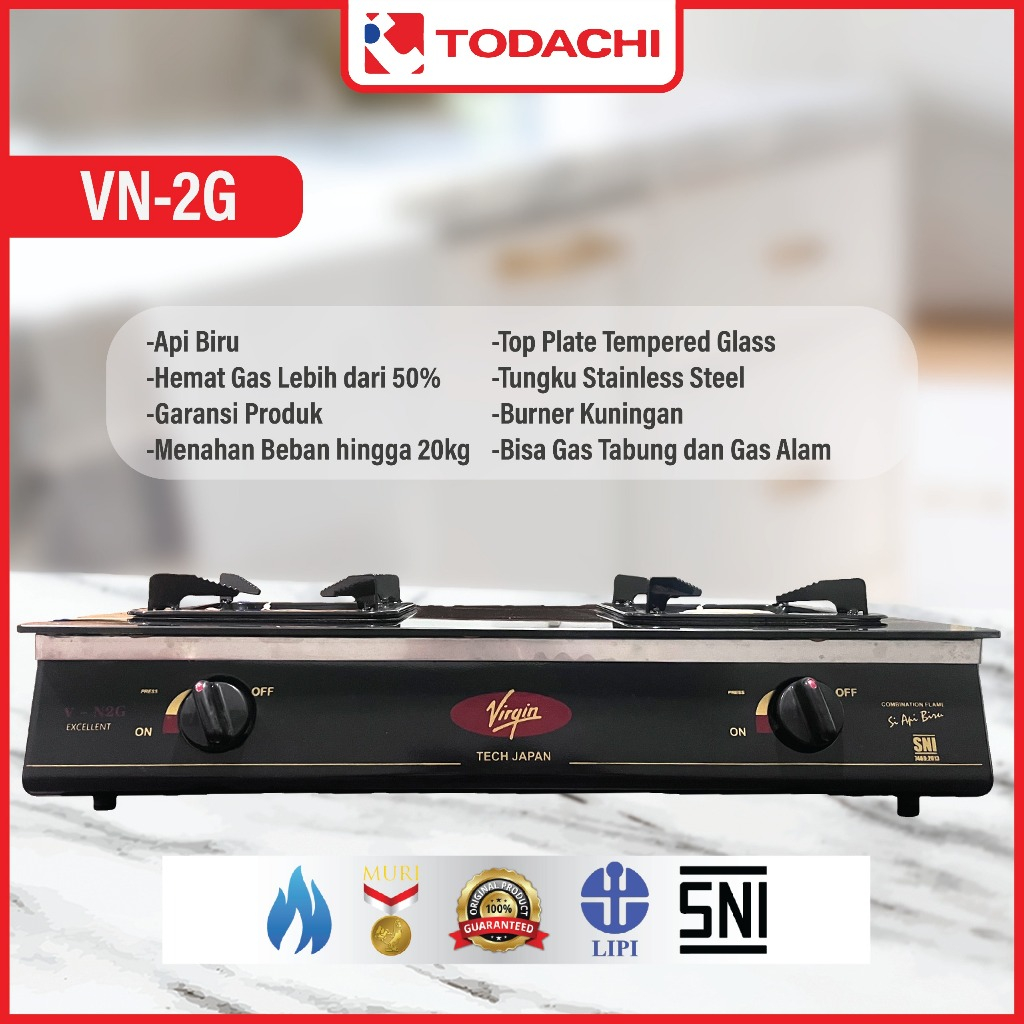 Jual Todachi Kompor Gas Kaca 2 Tungku 71 cm (VN-2G) | Shopee Indonesia