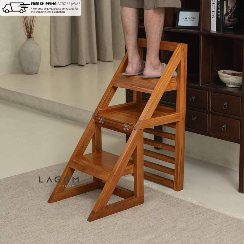 Jual Kursi Tangga/Step Stool Multifungsi dari Kayu Jati | Shopee Indonesia