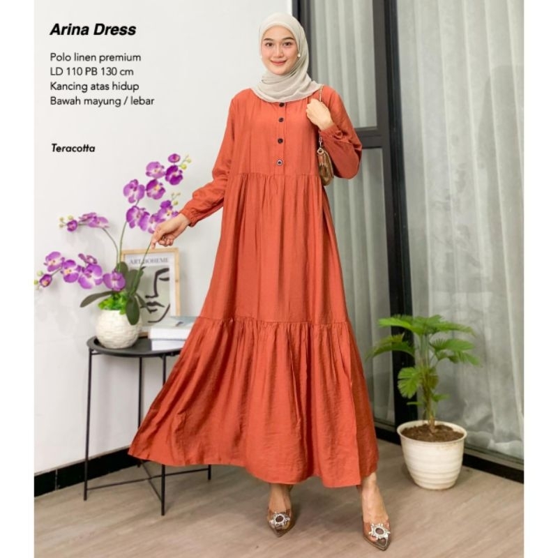 Jual ARINA DRESS WANITA POLO LINEN / Dress Polos / Dress Wanita / Dress ...