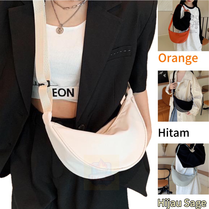 Jual Tas Selempang Wanita Half Moon Tas Bahu Mini Shoulder bag Nilon ...