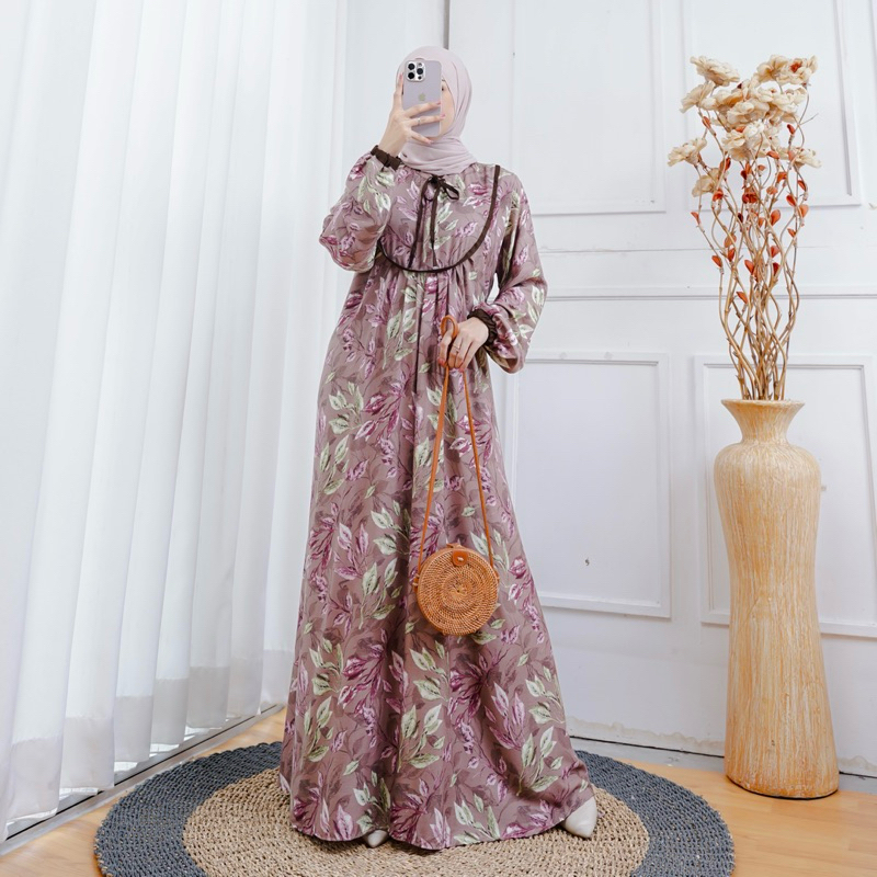 Jual Carisa Dress Rayon Gamis Motif Premium Aksen List By Lemoa | Shopee Indonesia