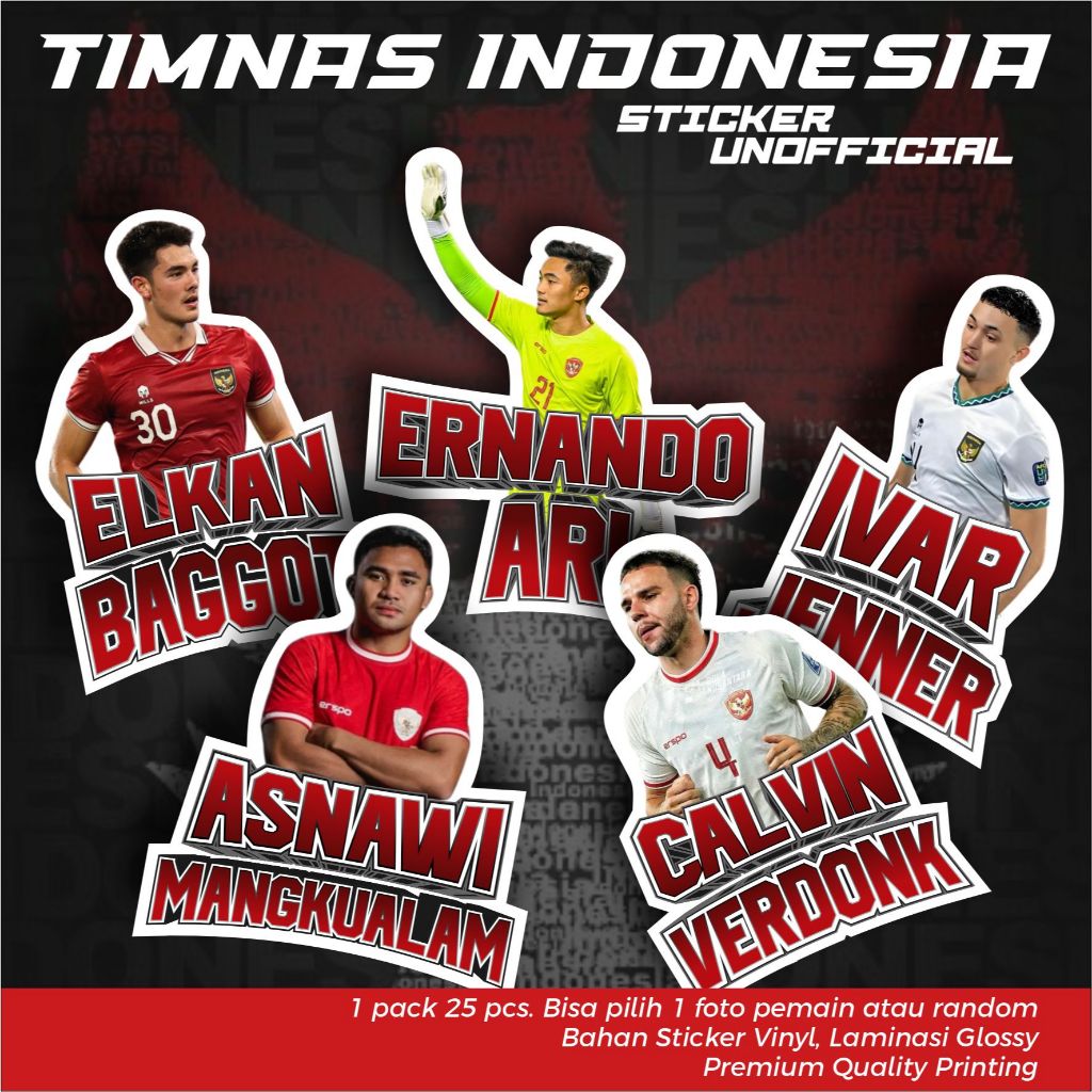 Jual STICKER 25 PCS TIMNAS INDONESIA SENIOR EDISI 2024 VINYL PREMIUM ...