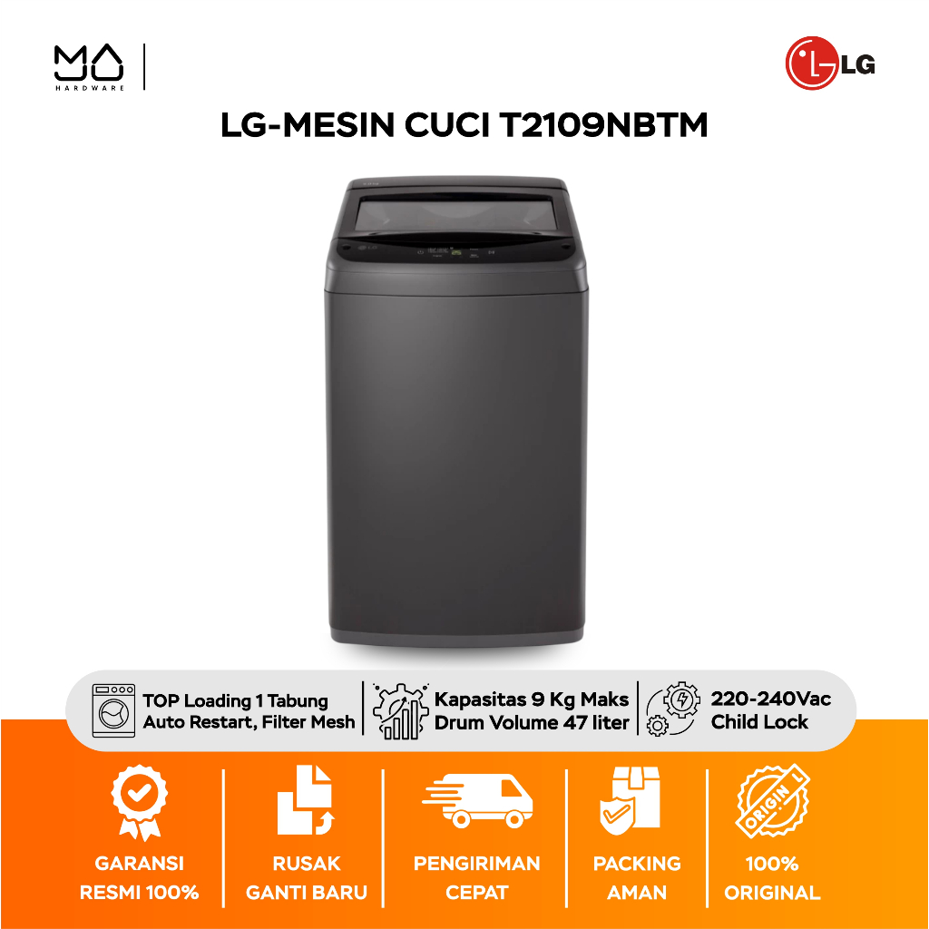 Jual LG Mesin Cuci 9kg Top Loading - 6 Washing Programs - Tinted Glass ...
