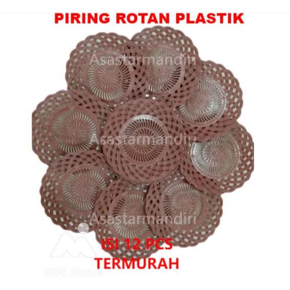 Jual Piring Rotan Plastik / Piring anyaman Plastik / Piring anyam Plastik warna coklat isi 12 ...