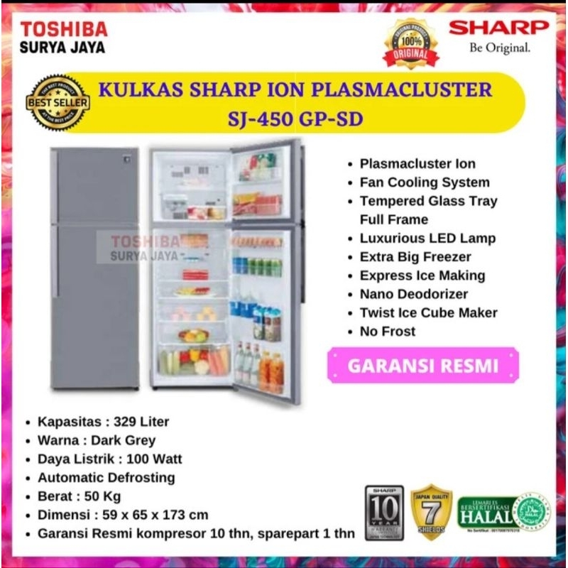 Jual KULKAS SHARP SJ-450GP-SD 2 PINTU PLASMACLUSTER ION | Shopee Indonesia