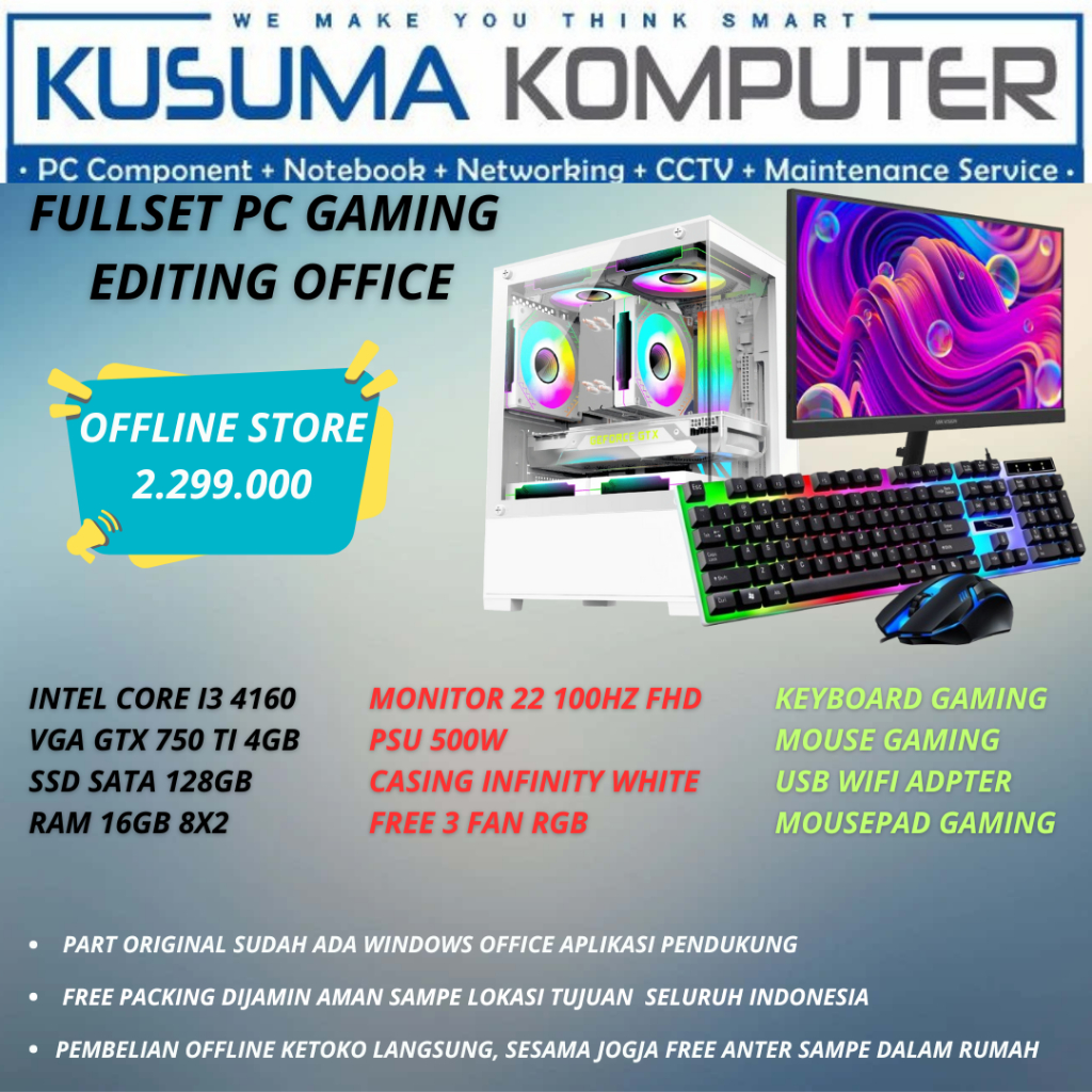 Jual Fullset Full Set PC Gaming intel Core i3 4160 VGA GTX 750 TI 16GB ...