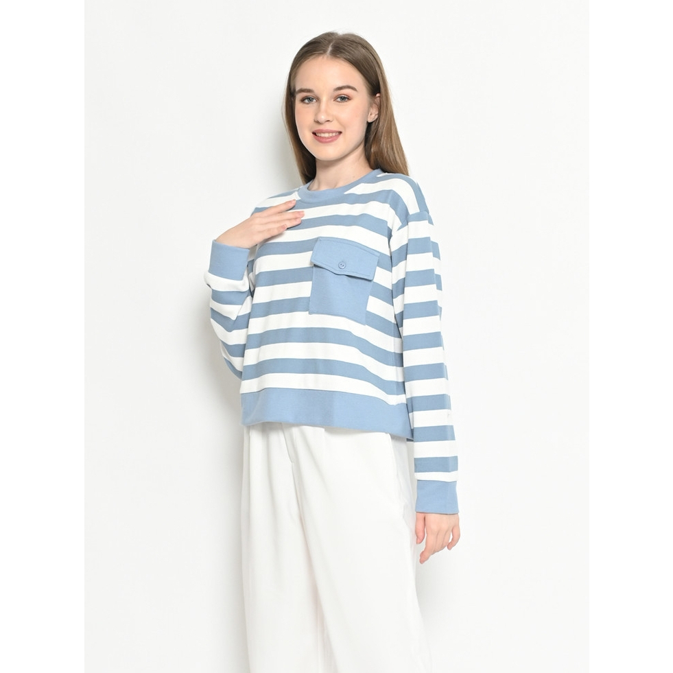Jual QUEENTIN Sweater Wanita Crop 0521 Stretch Caramel Knit Motif Salur ...