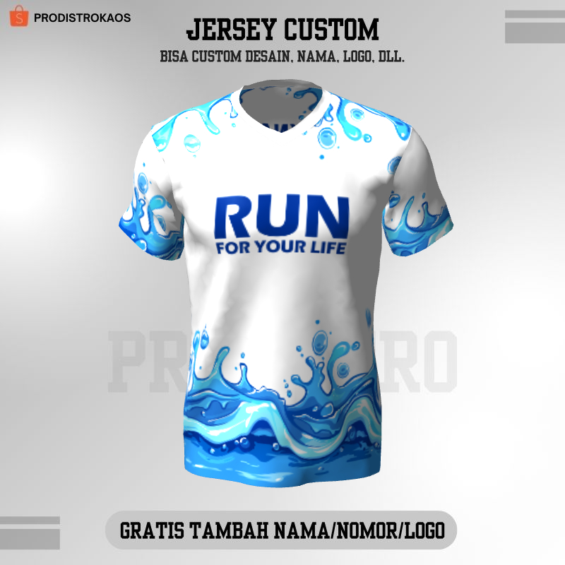 Jual Kaos Jersey Run For Life Event Marathon - Jersey Lari Putih Biru ...