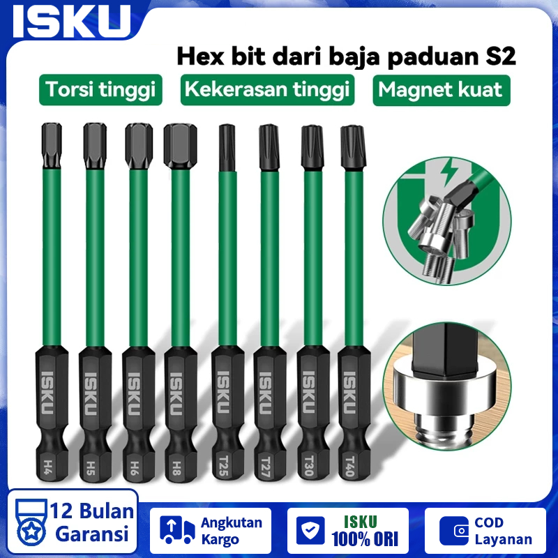 Jual ISKU Magnetic Kunci L Hex Key Baja S2 Set H1.5 - H8 8 pcs/T6-T40 ...