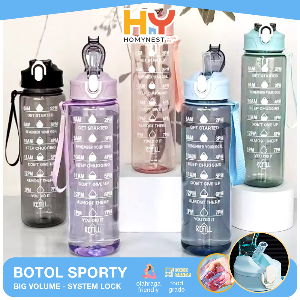 Jual HOMYNEST Botol Minum 1 Liter Sporty Lock Anti Tumpah Dengan ...