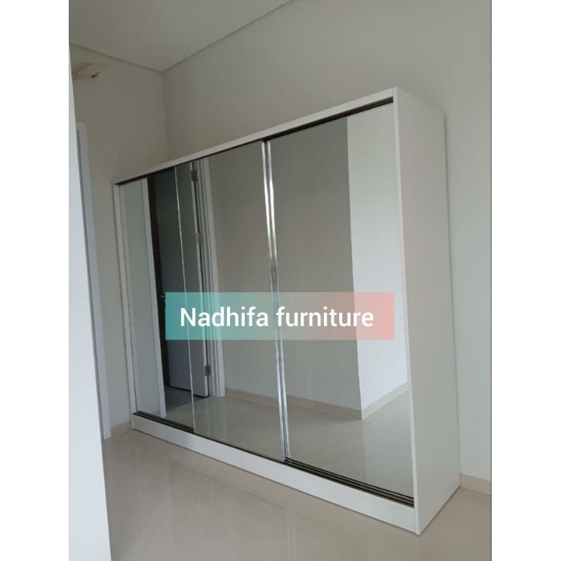 Jual lemari sliding 3 pintu jumbo | lemari pintu 3 full cermin | lemari ...
