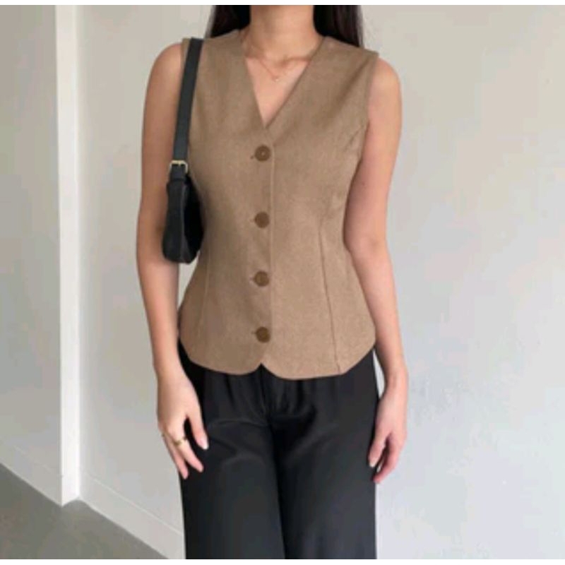 Jual (Daily Outfit)Vest Hitam Wanita Rompi Outer Aesthetic Terbaru Kekinian Wanita Korean Outer ...