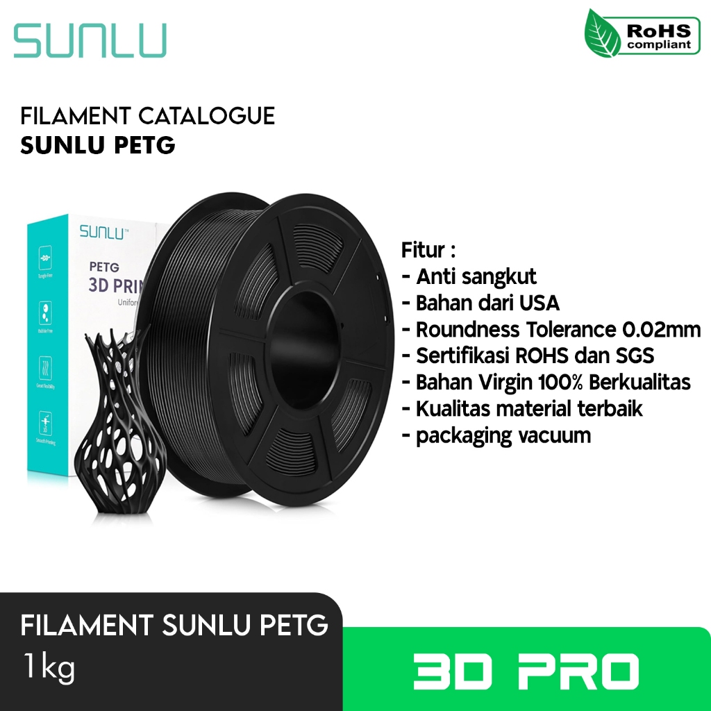 Jual Tinta 3D Printer Filamen SUNLU Filament PETG 1.75mm 1 KG FDM ...