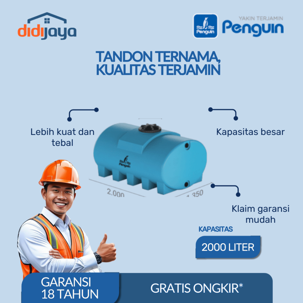 Jual Tandon Air Horizontal Penguin TH 200 2000 Liter | Toren Air ...