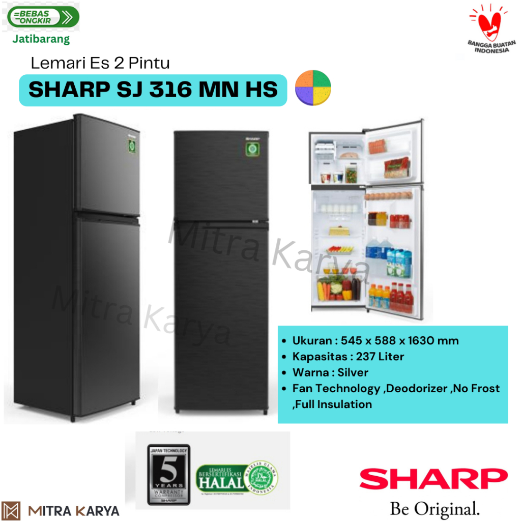 Jual Kulkas Sharp/ Lemari Es 2 Pintu SJ-316 MN HS 237 Liter Jumbo No Frost Indramayu | Shopee ...