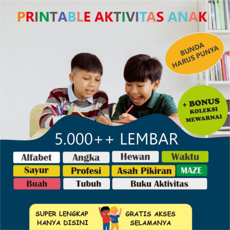 Jual PAKET Komplit Worksheet Anak dan PAUD Printable | lembar aktivitas ...
