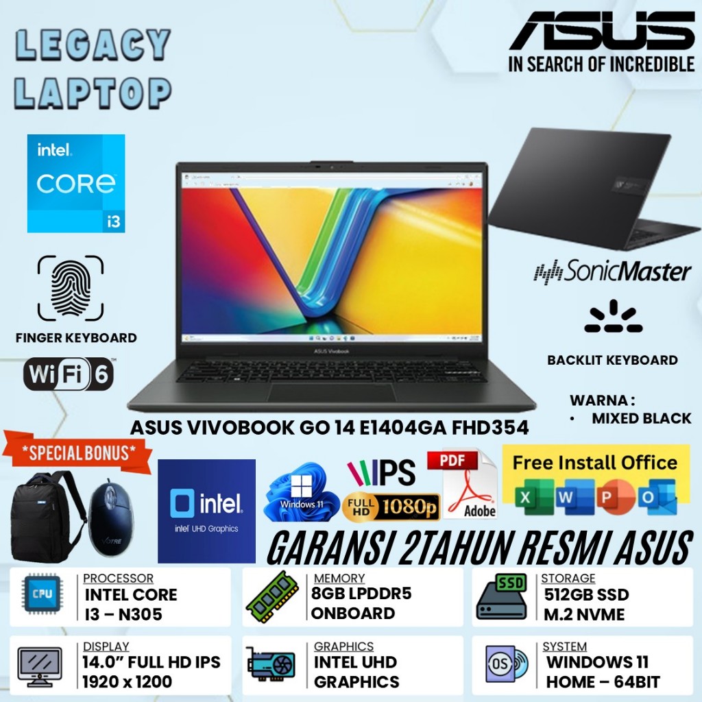 Jual Laptop Asus Vivobook go 14 E1404GA Intel Core i3 N305 Ram 8GB ...