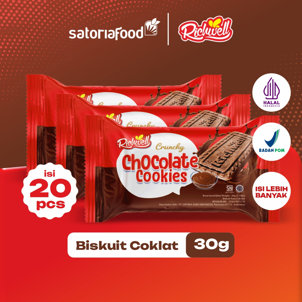 Jual Richwell Biscuit Cookies Chocolate 30gr X 20pcs | Biskuit Kukis ...