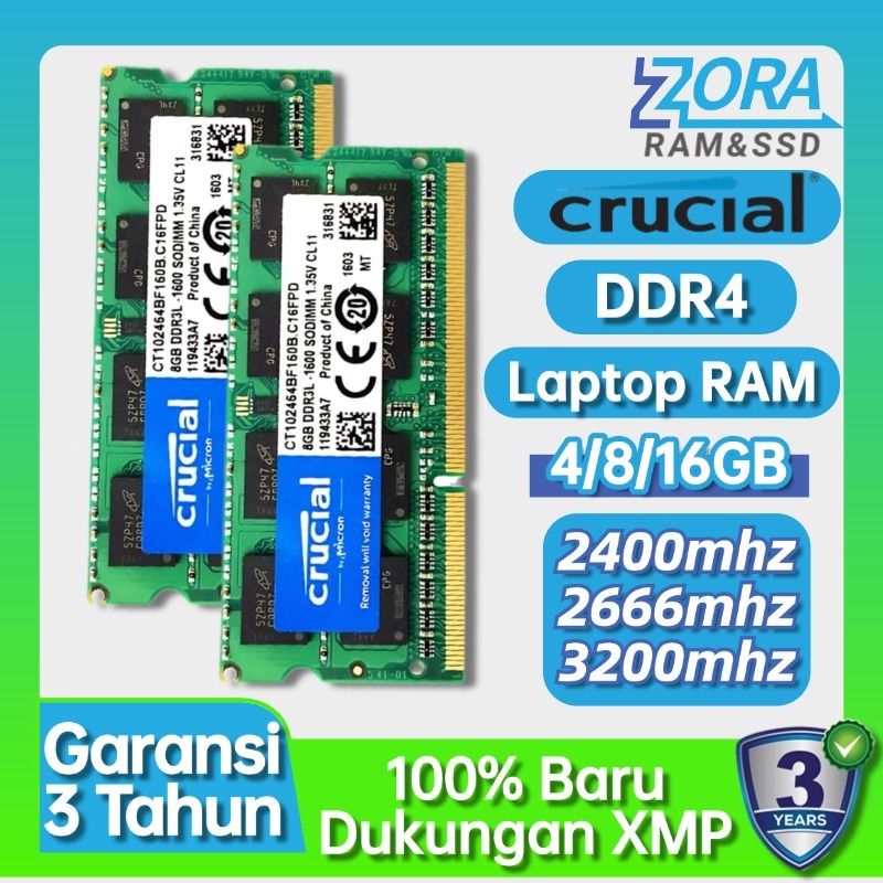 Jual RAM SODIM Crucial RAM Laptop DDR4 4GB 8GB 16GB 32GB SODIMM PC-19200 21300 25600 2133MHz ...