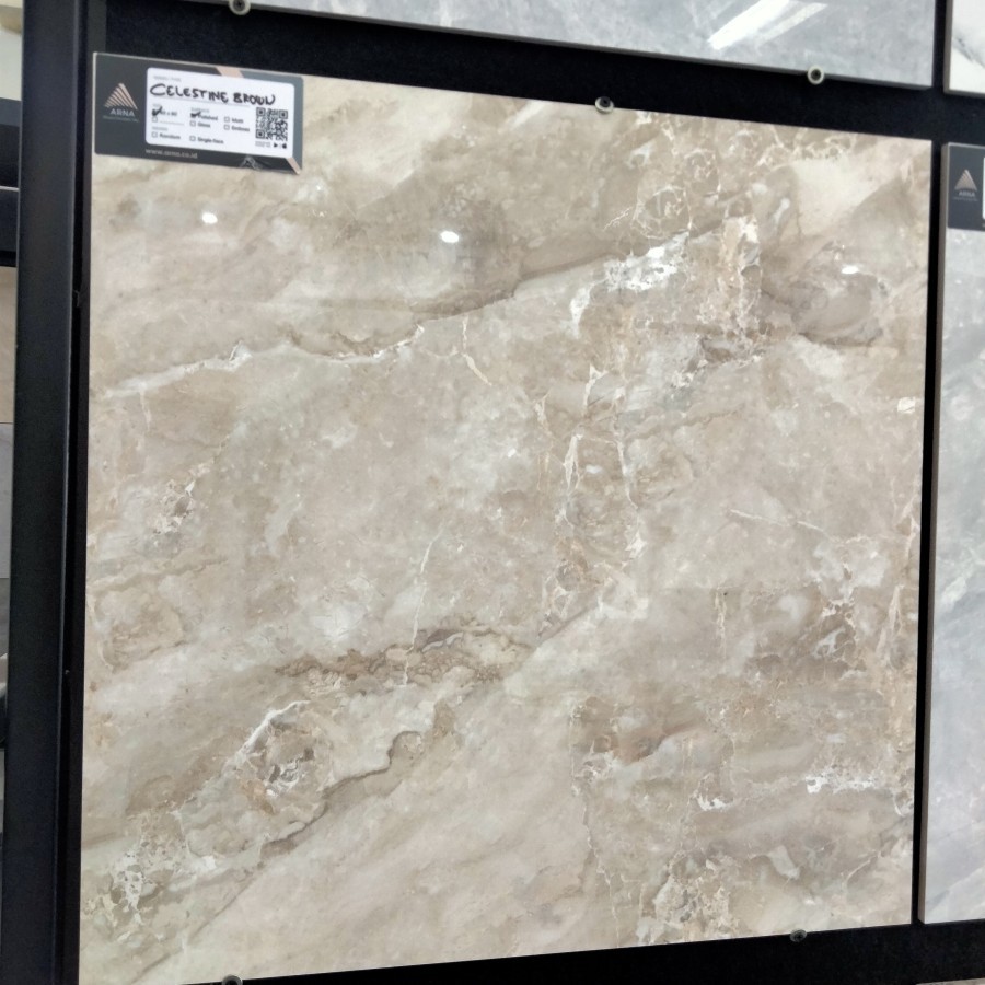 Jual GRANIT LANTAI CORAK MARMER GLOSY UKURAN 60X60 | ARNA CELESTINE BROWN 60X60 | Shopee Indonesia