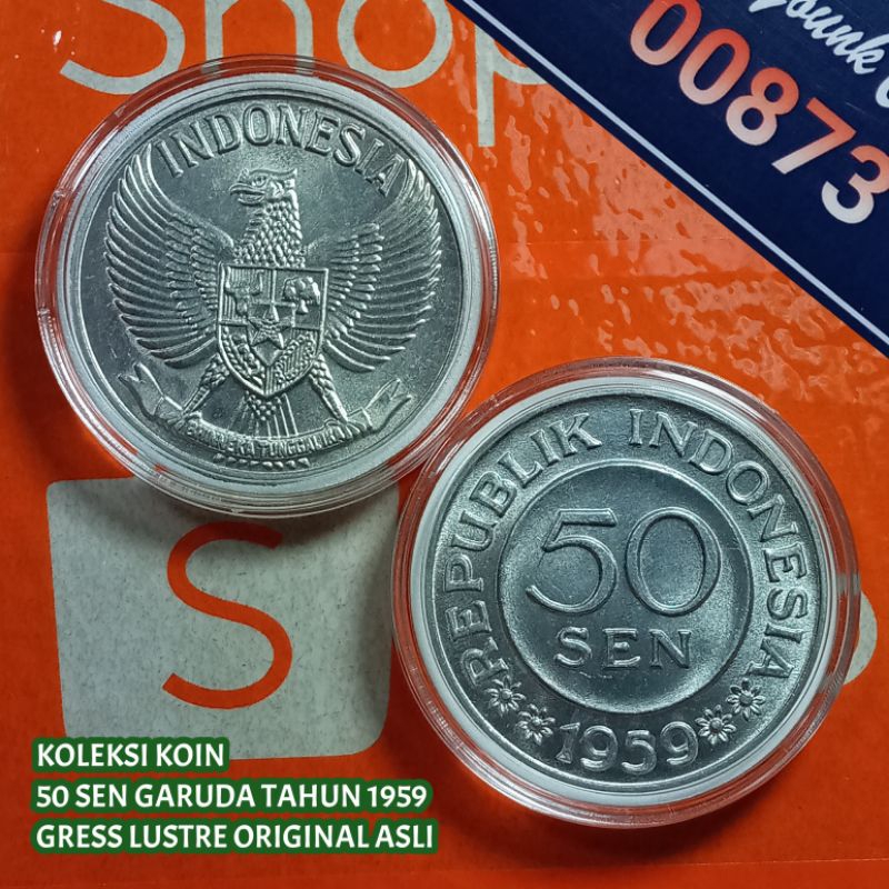 Jual Uang Kuno Koin 50 Sen Garuda Tahun 1959 Gress Baru Lustre Original+Kapsul | Shopee Indonesia