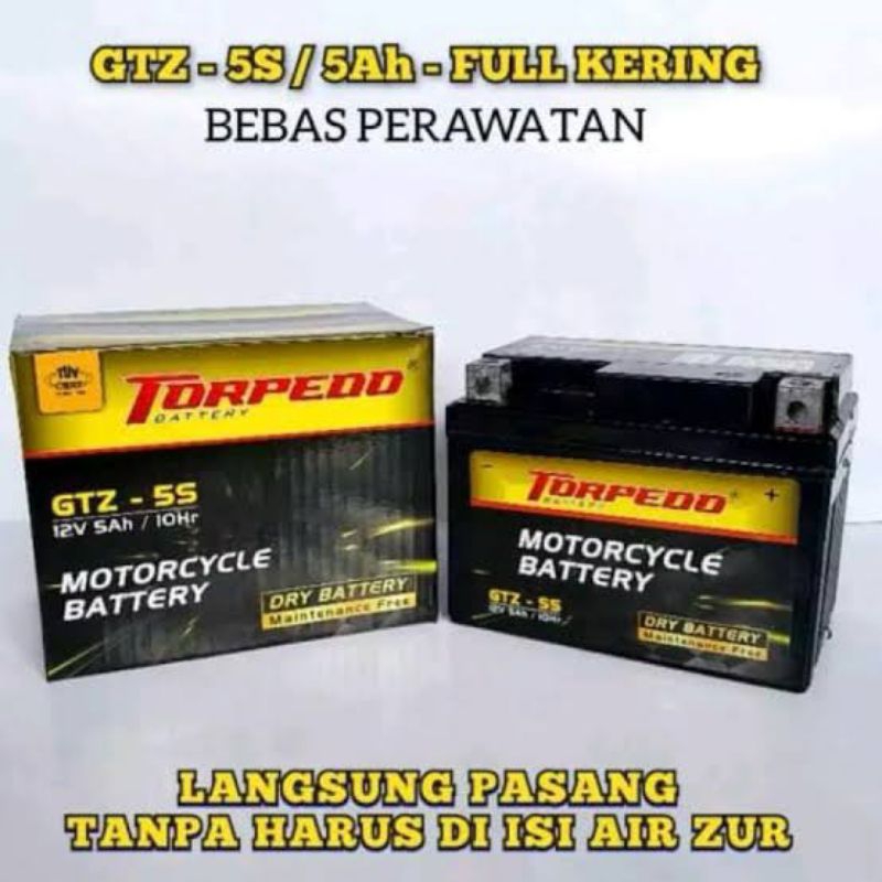 Jual Aki full Kering Merk Torpedo dan BOLT Type GTZ-5S / 100% ORIGINAL | Shopee Indonesia