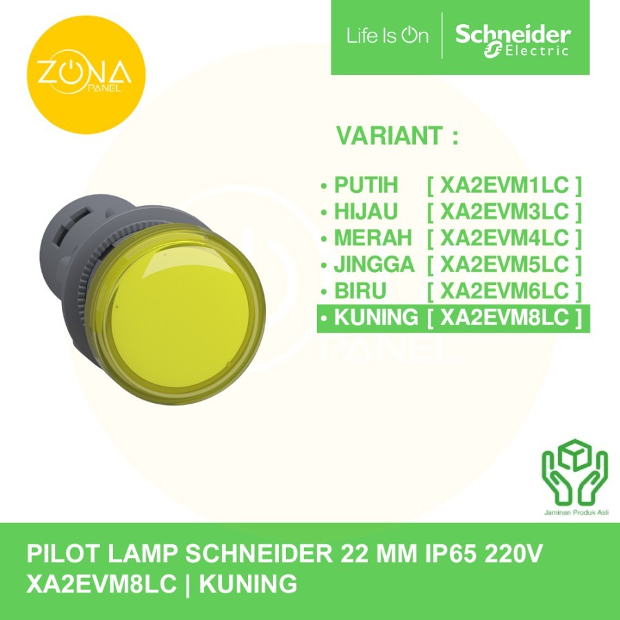 Jual PILOT LAMP SCHNEIDER LED KUNING EASY HARMONY 220VAC IP65 XA2EVM8LC ...