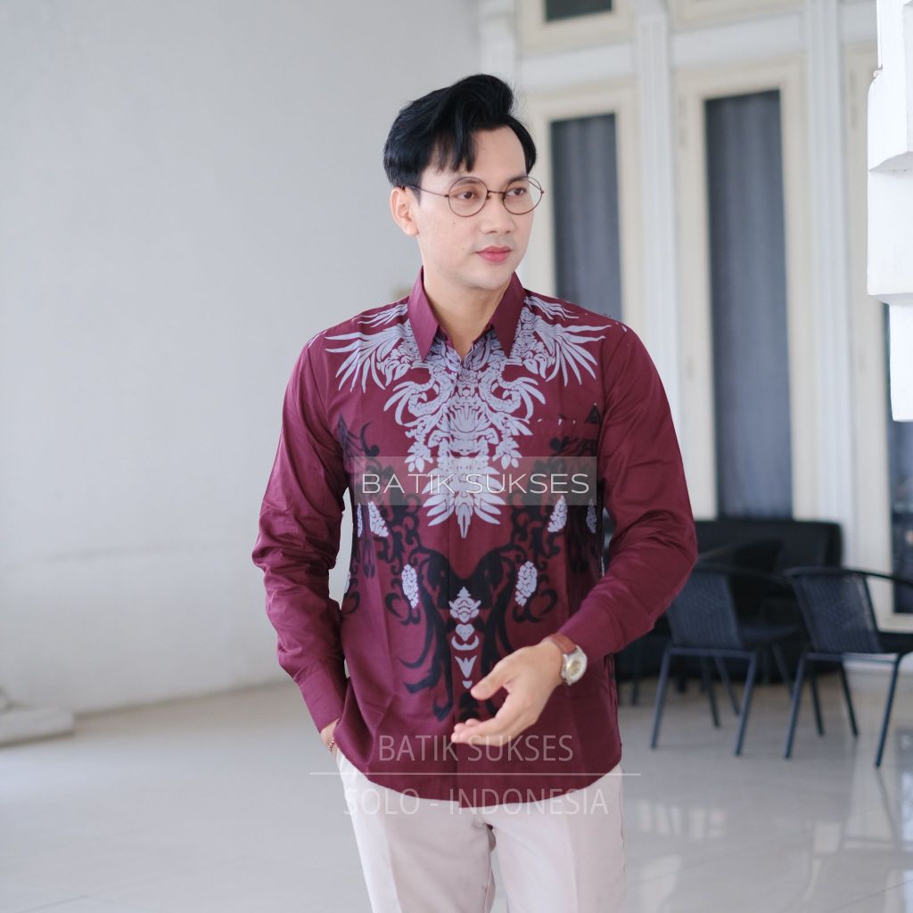 Jual BIMA BURGUNDY Kemeja Batik Pria Premium SLimfit Lengan Panjang ...