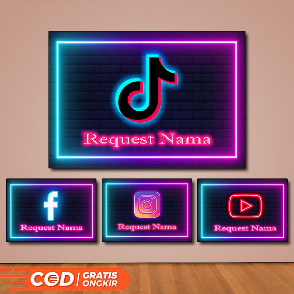 Jual POSTER FRAME KAYU DESAIN NEON CUSTOM NAMA SOCIAL MEDIA AESTHETIC ...