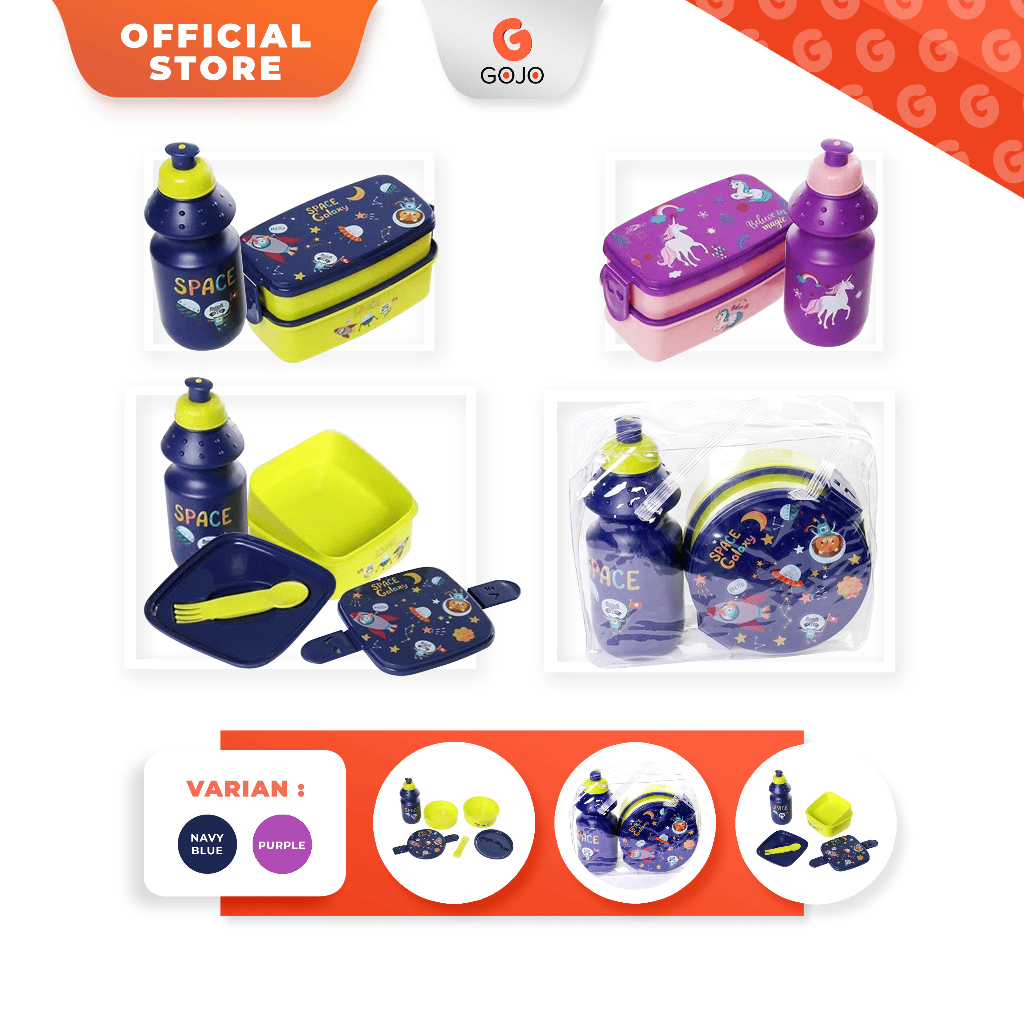 Jual Set Kotak Makan + Sendok Garpu + Botol Minum & Tas Bekal Lunch Box Set | Shopee Indonesia