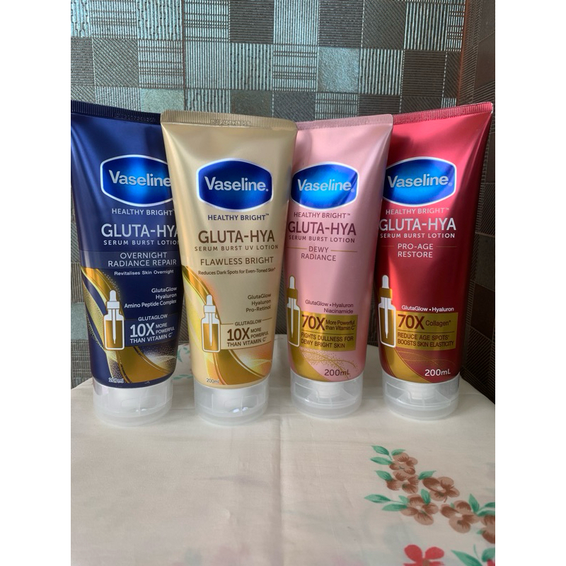 Jual Vaseline Gluta Hya 200ml 4 varian (biru, Emas,Pink,Merah) | Shopee ...