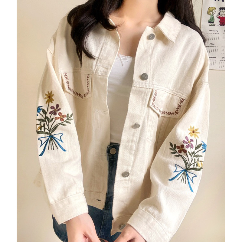 Jual Keely Daily - Galia Floral Embroidery Oversized Denim Jacket ...