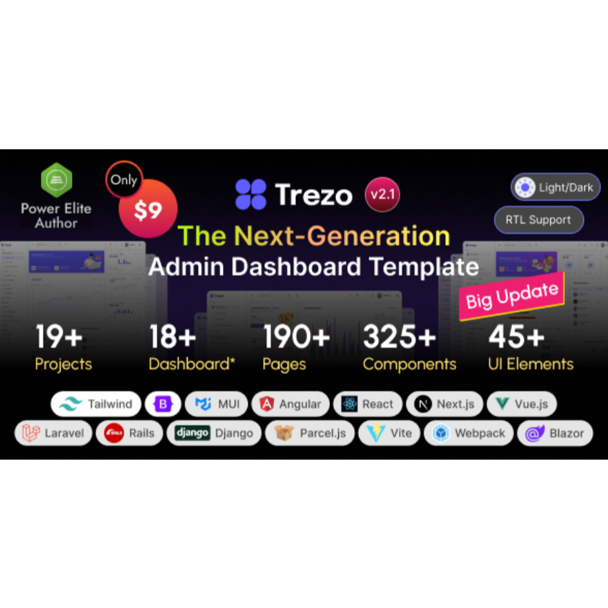 Jual Trezo - Tailwind, Bootstrap, Material, React, Angular, Vue, Laravel ASP.net Admin Dashboard ...