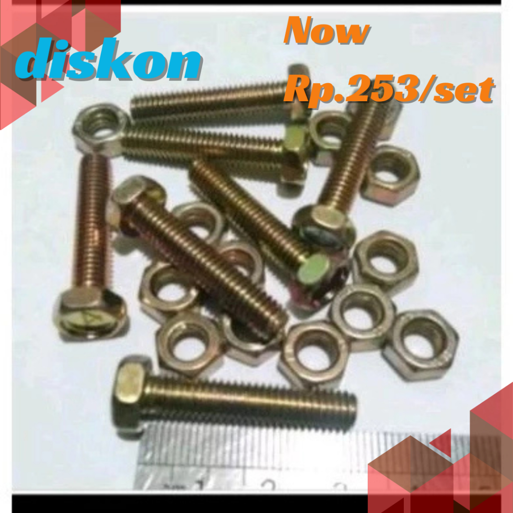 Jual Baut + mur kuning BMK HEX m6 x 25 mm kunci 10/Baut Bagus | Shopee Indonesia