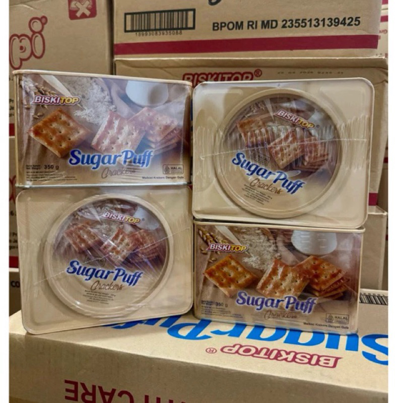 Jual Sugar Puff Biskitop 350 gr x 6 kaleng snack jajan Karton dus ...