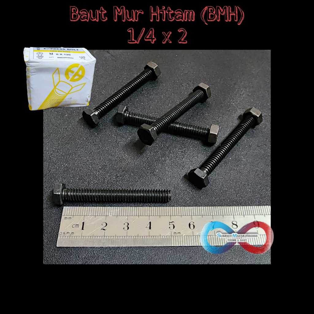 Jual BOX - Baut mur hitam (BMH) 1/4 x 2 inch ( Isi 250 pcs ) | Shopee ...