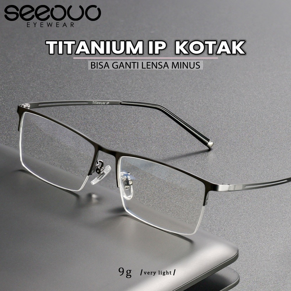 Jual Seeouo Frame Kacamata Model Kotak Half Rim Business Style Unisex Titanium Frame Lensa Plano ...