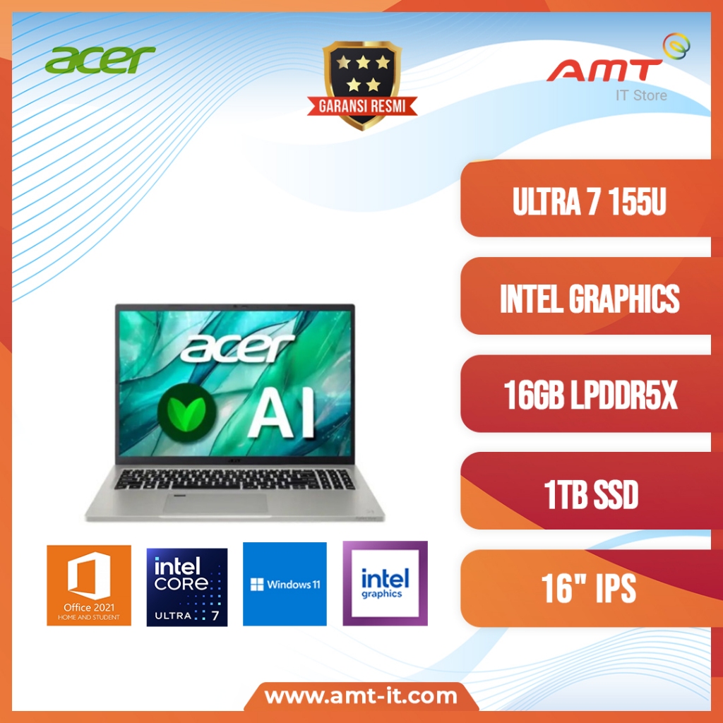 Jual Acer Aspire Vero 16 AI-51P-735D Core Ultra 7 155U 16GB 1TB SSD 16" WUXGA Win 11+OHS 2021 ...