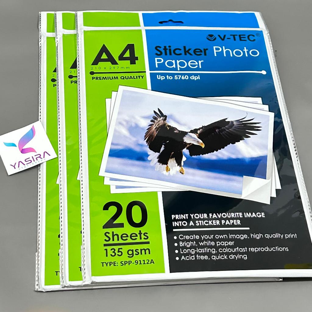 Jual SATU PACK 20 LEMBAR Kertas Foto Sticker Stiker A4 V-tec 135 Gsm ...
