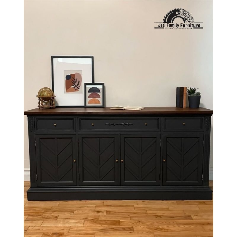 Jual Bufet Kayu Jati Minimalis Warna Hitam Uk 160 x 45 x 80 + 3 Laci ...