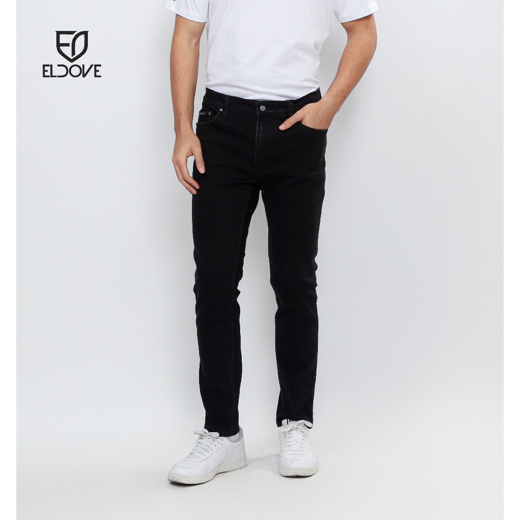 Jual Eldove Slim Fit Denim Jeans Stretch Bio Black 2055 | Shopee Indonesia