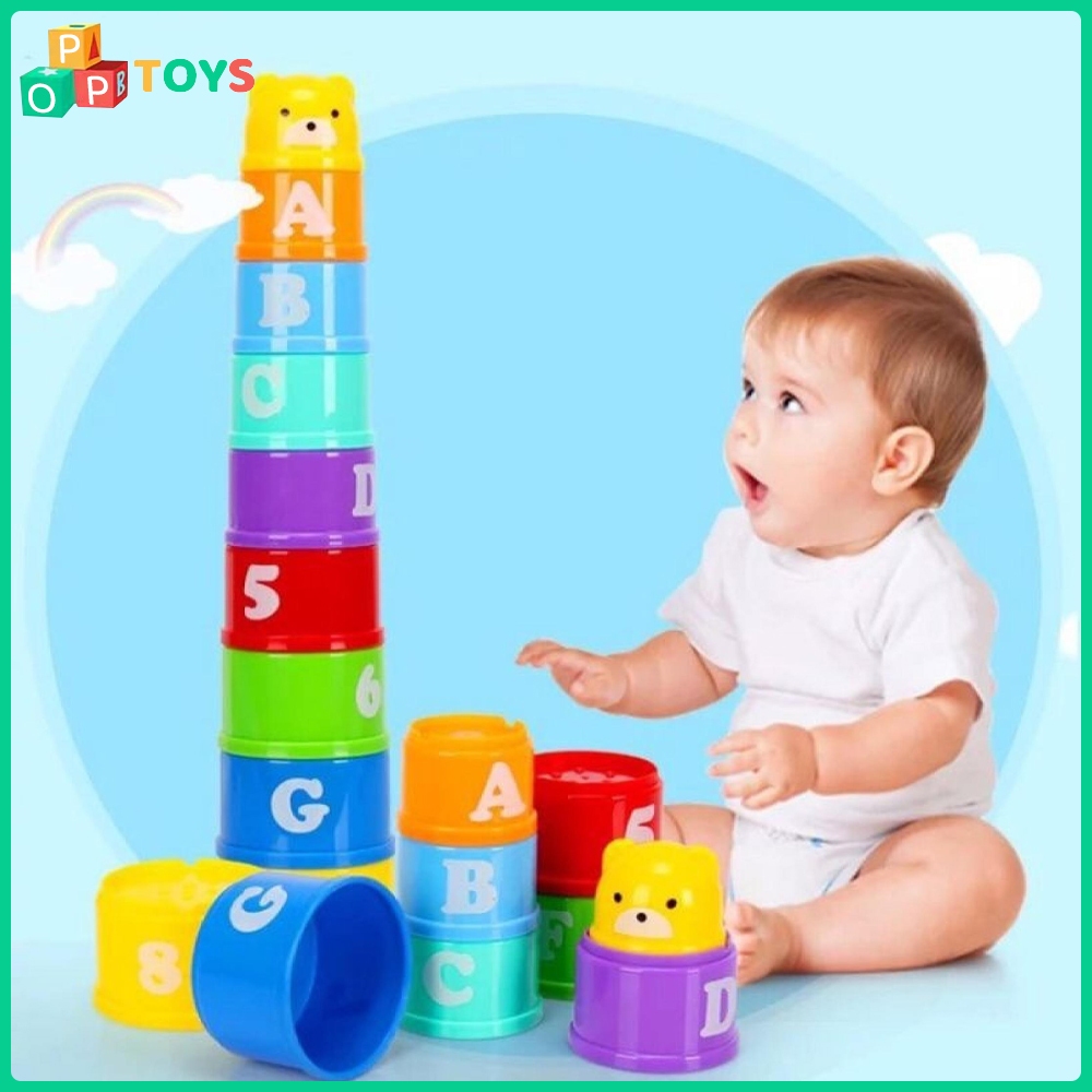 Jual POPTOYS Mainan Anak Stack Cup Huruf dan angka Gelas Susun Anak ...
