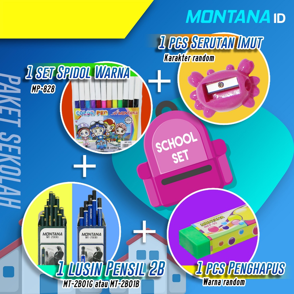 Jual MONTANA Pensil 2B Pencil + Spidol Marker 828 + Serutan Sharpener ...