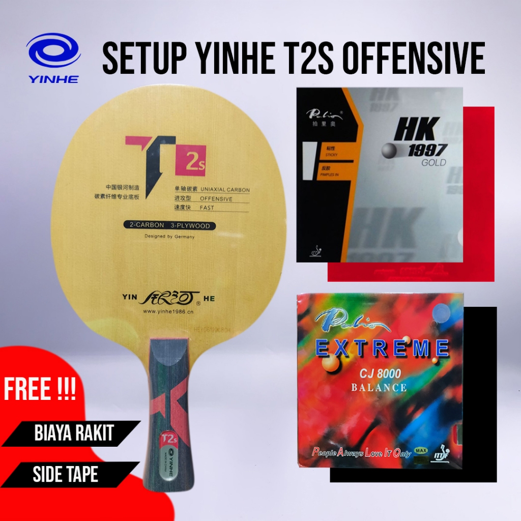 Jual Paket Bat Pingpong Rakitan Yinhe T2S Carbon Offensive Palio HK 1997 Gold Palio CJ8000 ...