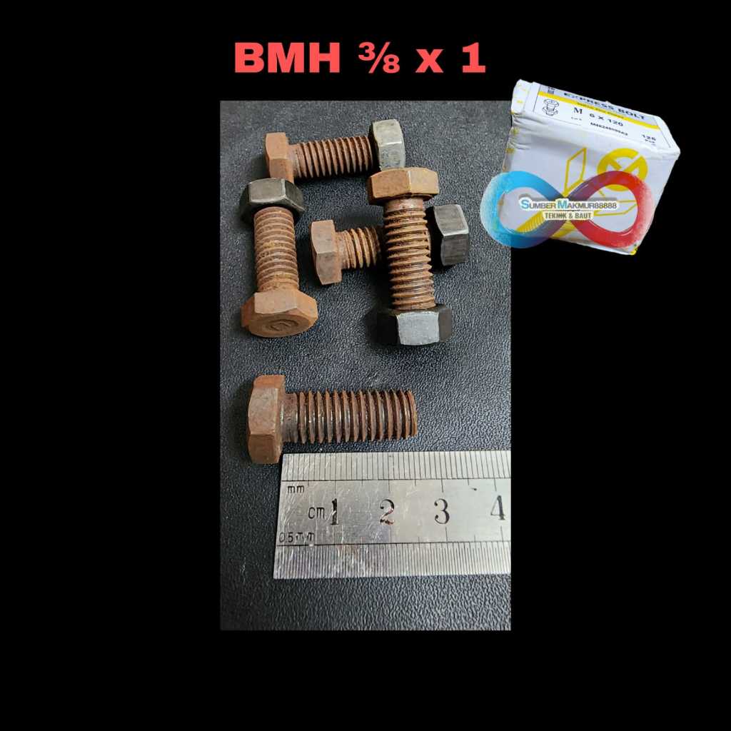 Jual BOX - Baut mur hitam (BMH) 3/8 x 1 inch ( Isi 200 pcs ) | Shopee ...