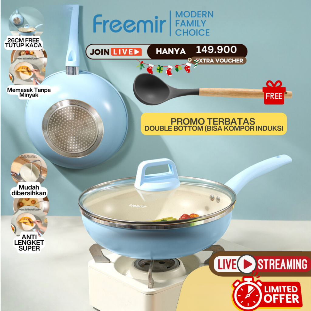 Jual FREE SUTIL - freemir Wajan Panci 26 Cm Anti Lengket Tutup Kaca ...
