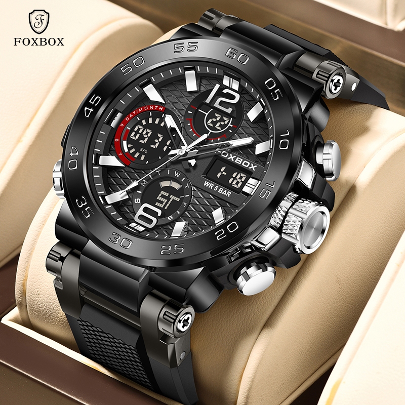 Jual FOXBOX Jam Tangan Pria Dual Display Anti Air Original Asli Sport ...