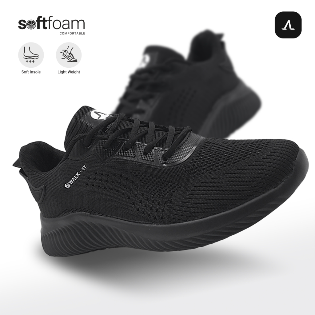 Jual Walk It Sepatu Sekolah Hitam Polos Sepatu Sneakers Running Gym ...
